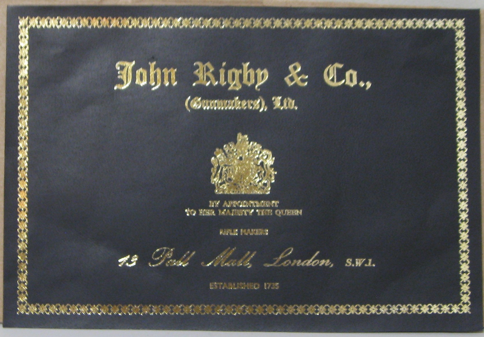 VINTAGE LEATHER GUNMAKER TRADE LABEL,